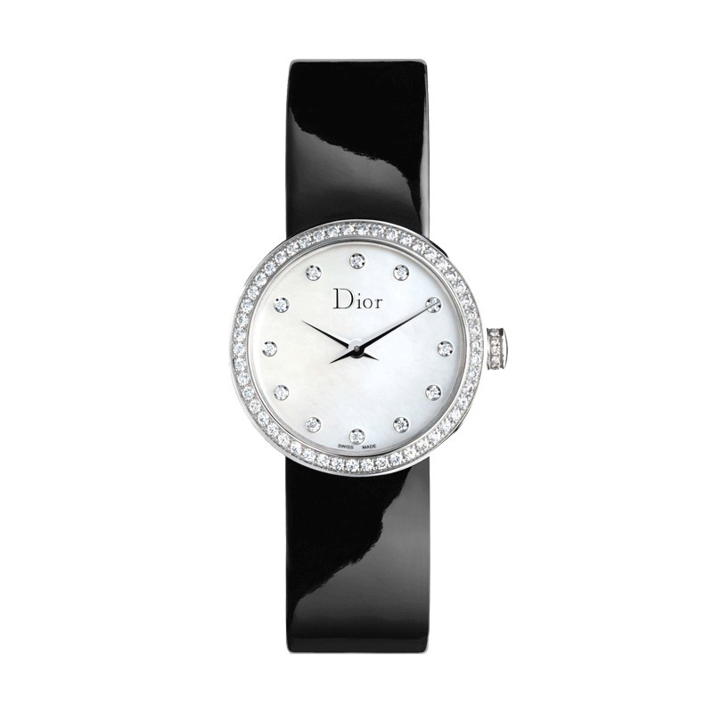 Montre D de Dior quartz acier sur cuir noir verni CD047111A001 - Lepage