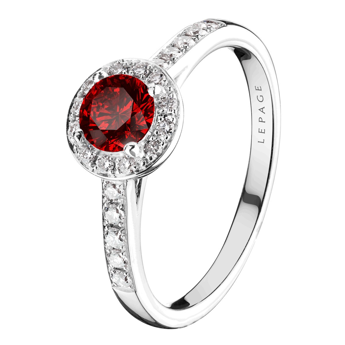 Coquette engagement ring in white gold, ruby and diamonds | LEPAGE