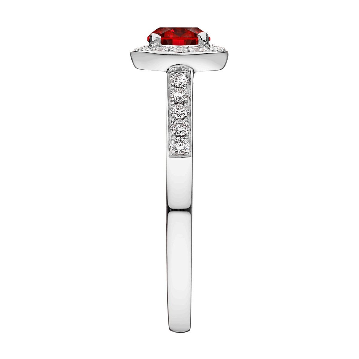 Coquette engagement ring in white gold, ruby and diamonds | LEPAGE