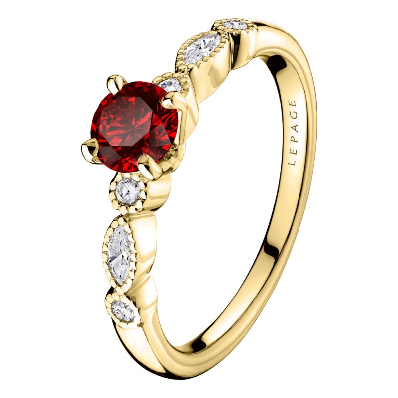 Lepage Leon engagement ring in yellow gold, ruby and diamonds | LEPAGE