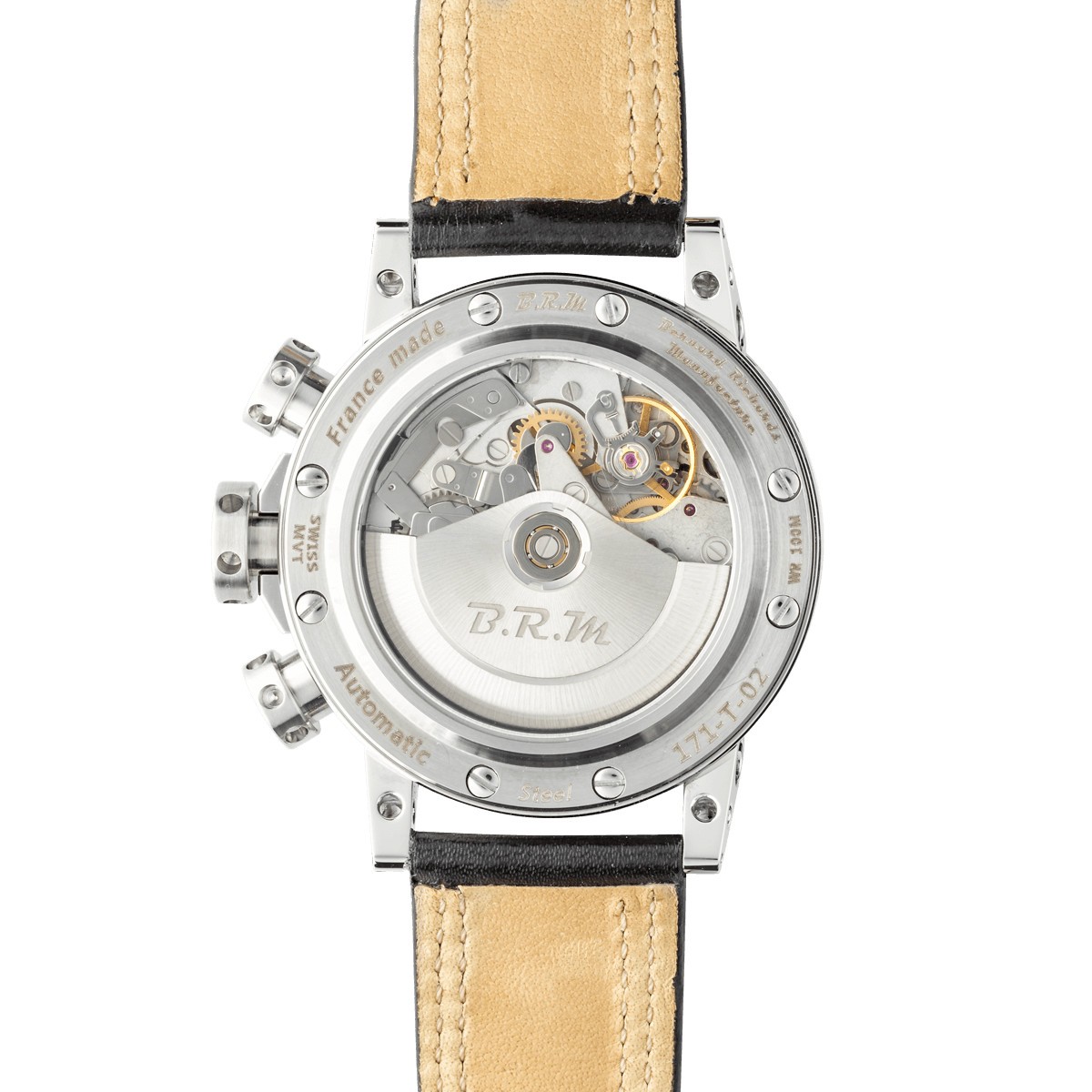 Montre BRM V12 automatique bracelet cuir noir 44 mm, BRM - Lepage