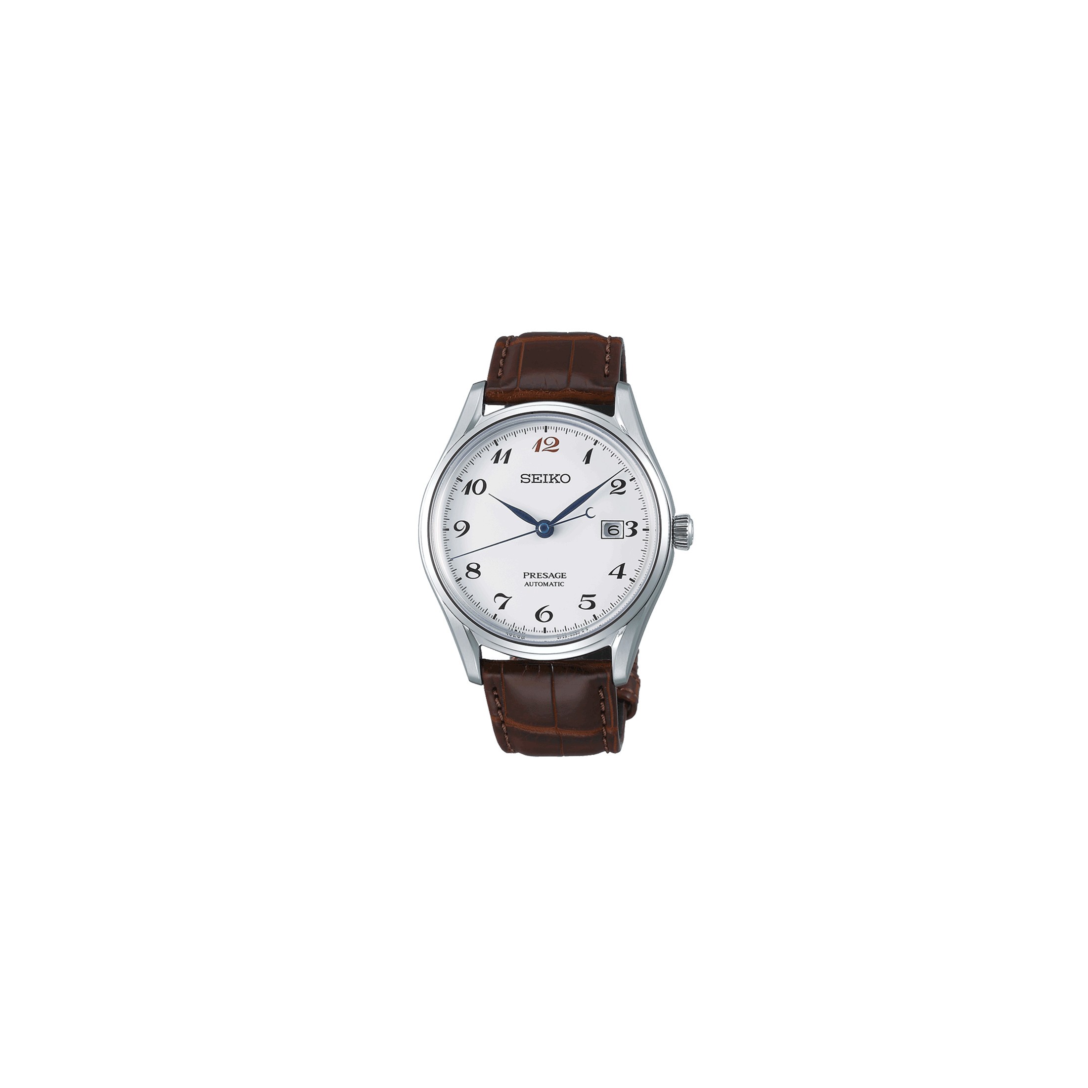 Montre Seiko Presage automatique cadran blanc bracelet cuir marron 39 mm