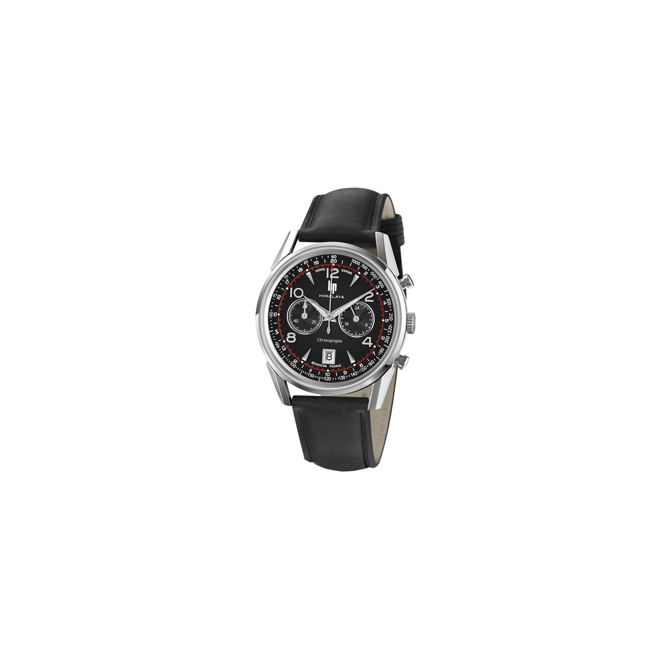 Montre Lip Himalaya Chronographe quartz cadran noir bracelet cuir noir ...