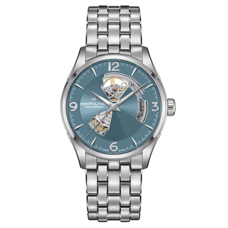 Jazzmaster Open Heart watch blue dial, steel bracelet 42mm, hamilton