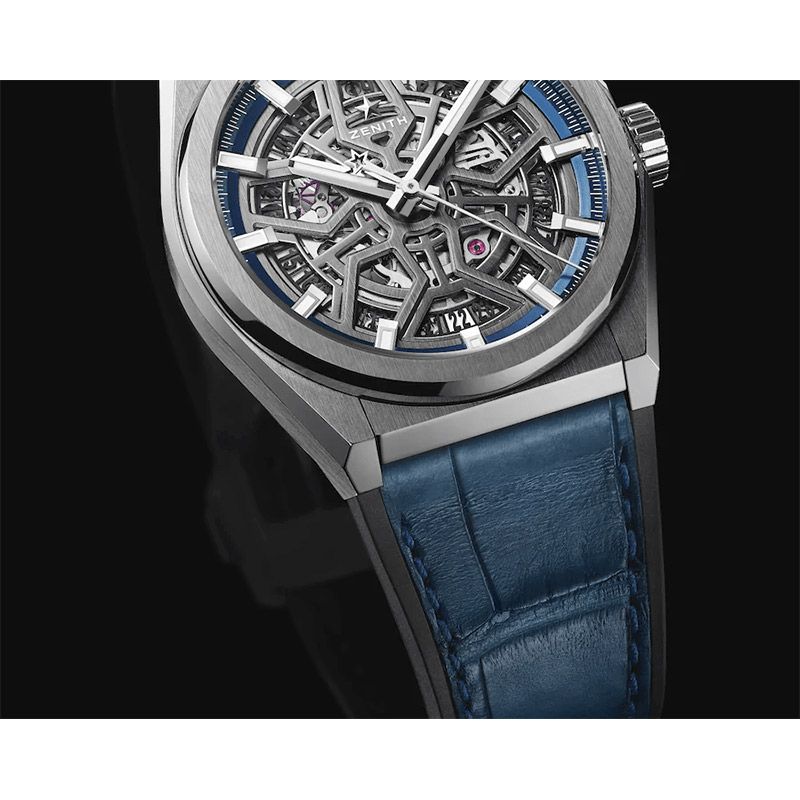 Zenith Defy Classic Titanium watch skeleton dial blue leather strap 41 mm