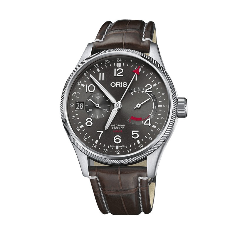 Montre Oris Aviation Big Crown Propilot Calibre 114 gris bracelet cuir 44mm