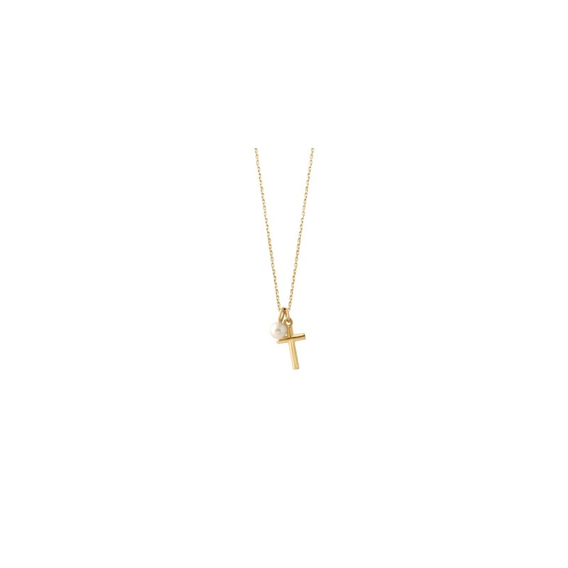 Claverin Cross Charm necklace in gold and pearl PPJCROSS001 - Lepage