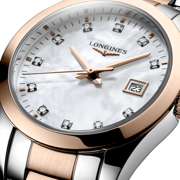 Longines Conquest Classic watch mother-of-pearl quartz bicolor bracelet ...