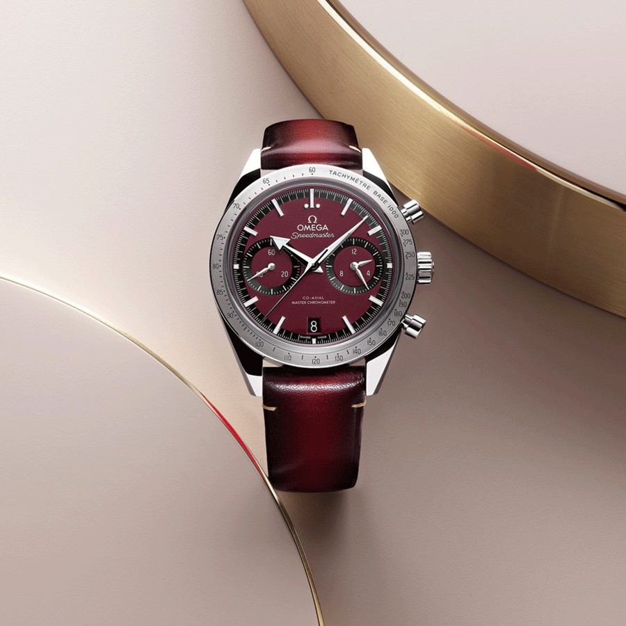 Montre Omega Speedmaster '57 cadran rouge bracelet cuir - Lepage