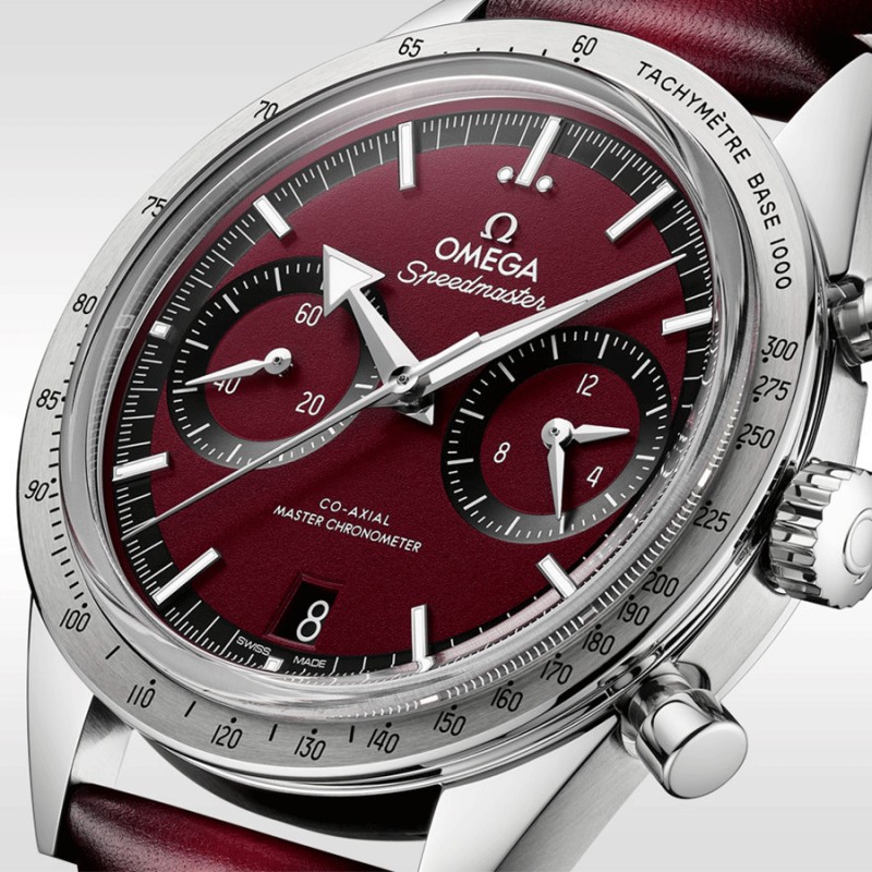 Omega Speedmaster '57 watch red dial and leather strap - Lepage