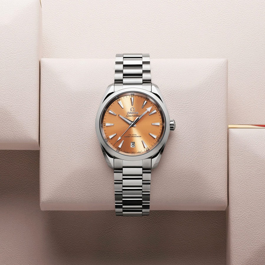 Omega Aqua Terra 150m saffron dial steel bracelet 38 mm - Lepage