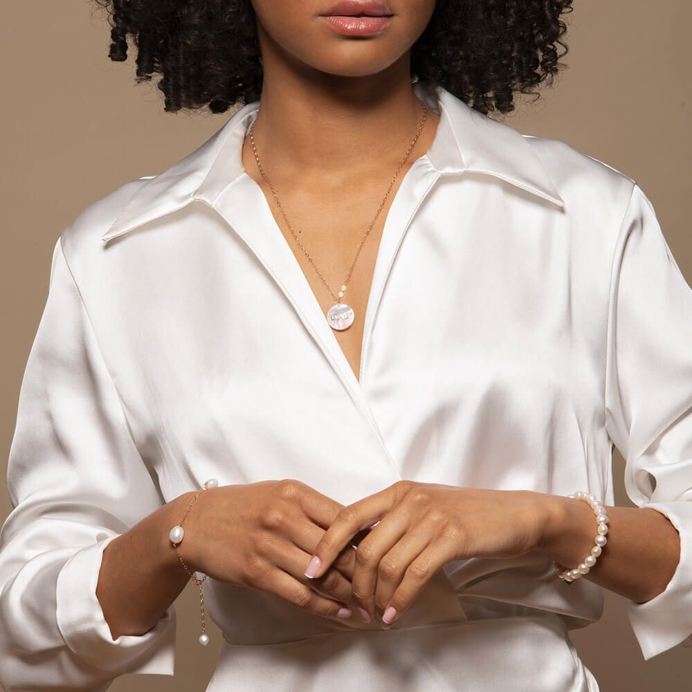 Ginette NY elastic bracelet in pink gold and pearls BMUPE2 - Lepage
