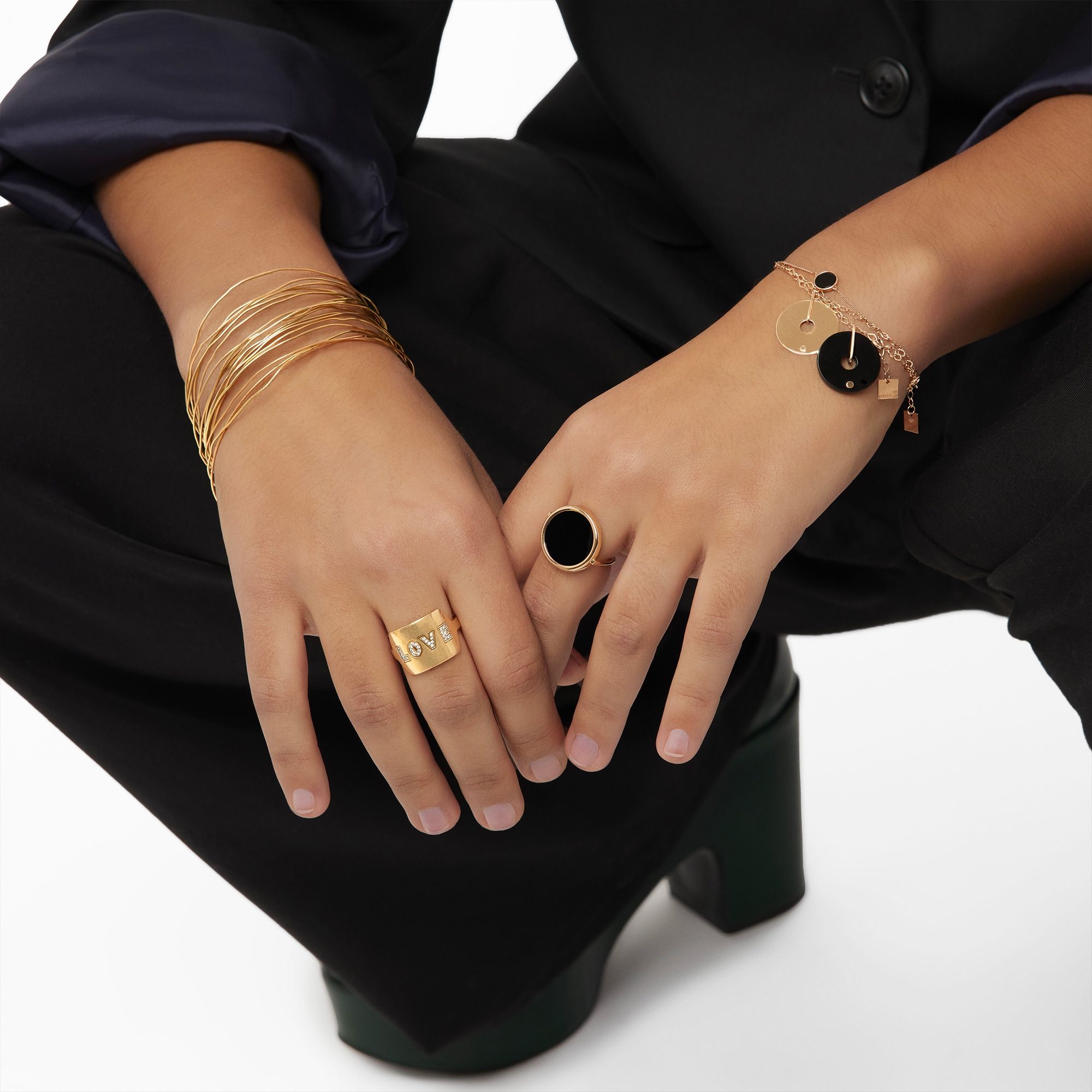 Ginette NY Donut bracelet in pink gold and onyx - Lepage