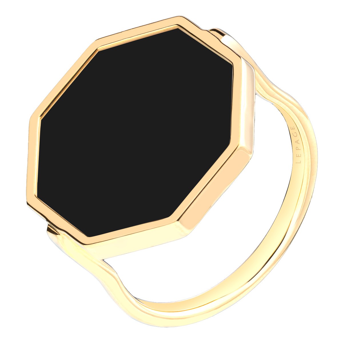 Octo ring in yellow gold and onyx - Lepage