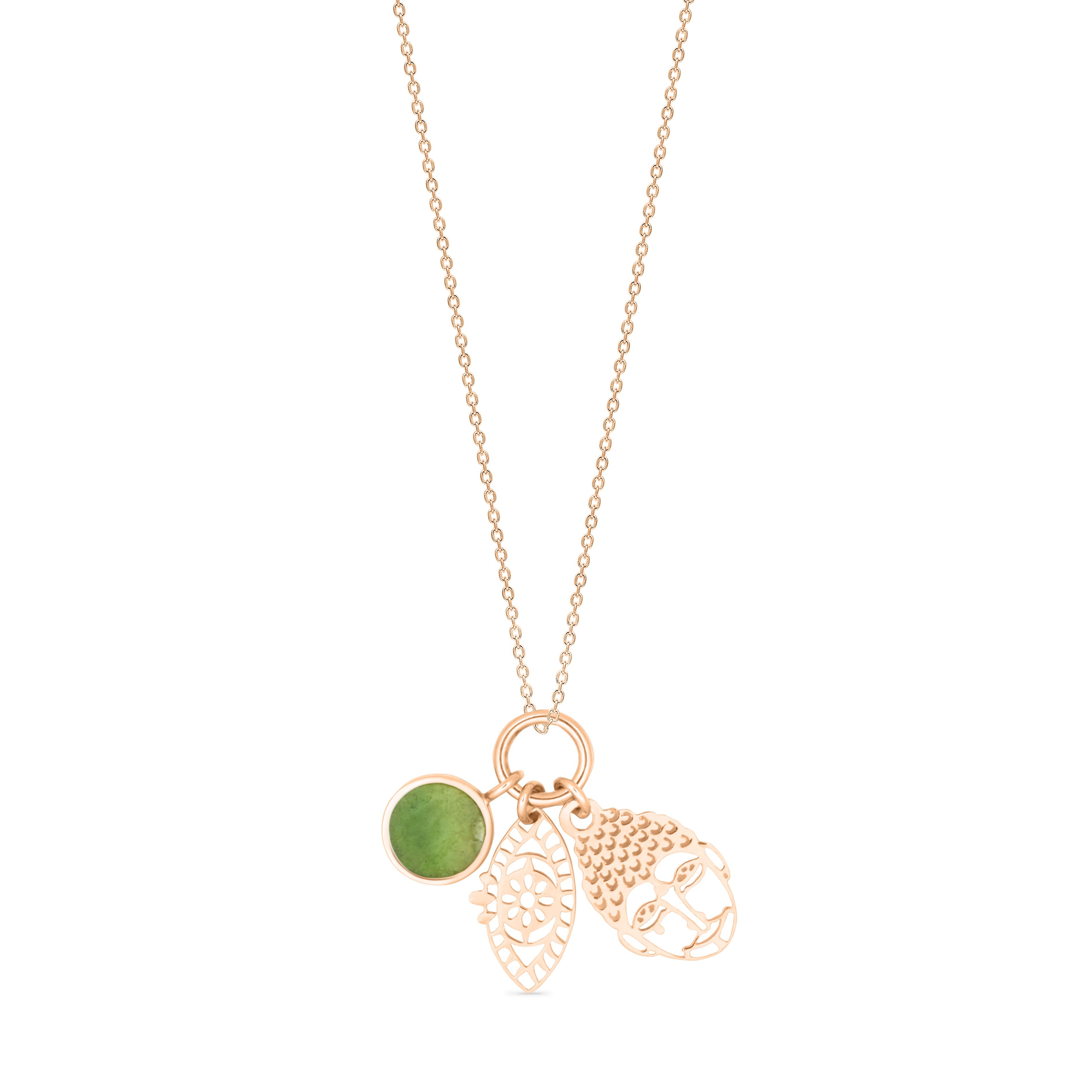 Necklace Ginette NY Twenty 3 charms in rose gold and jade - Lepage