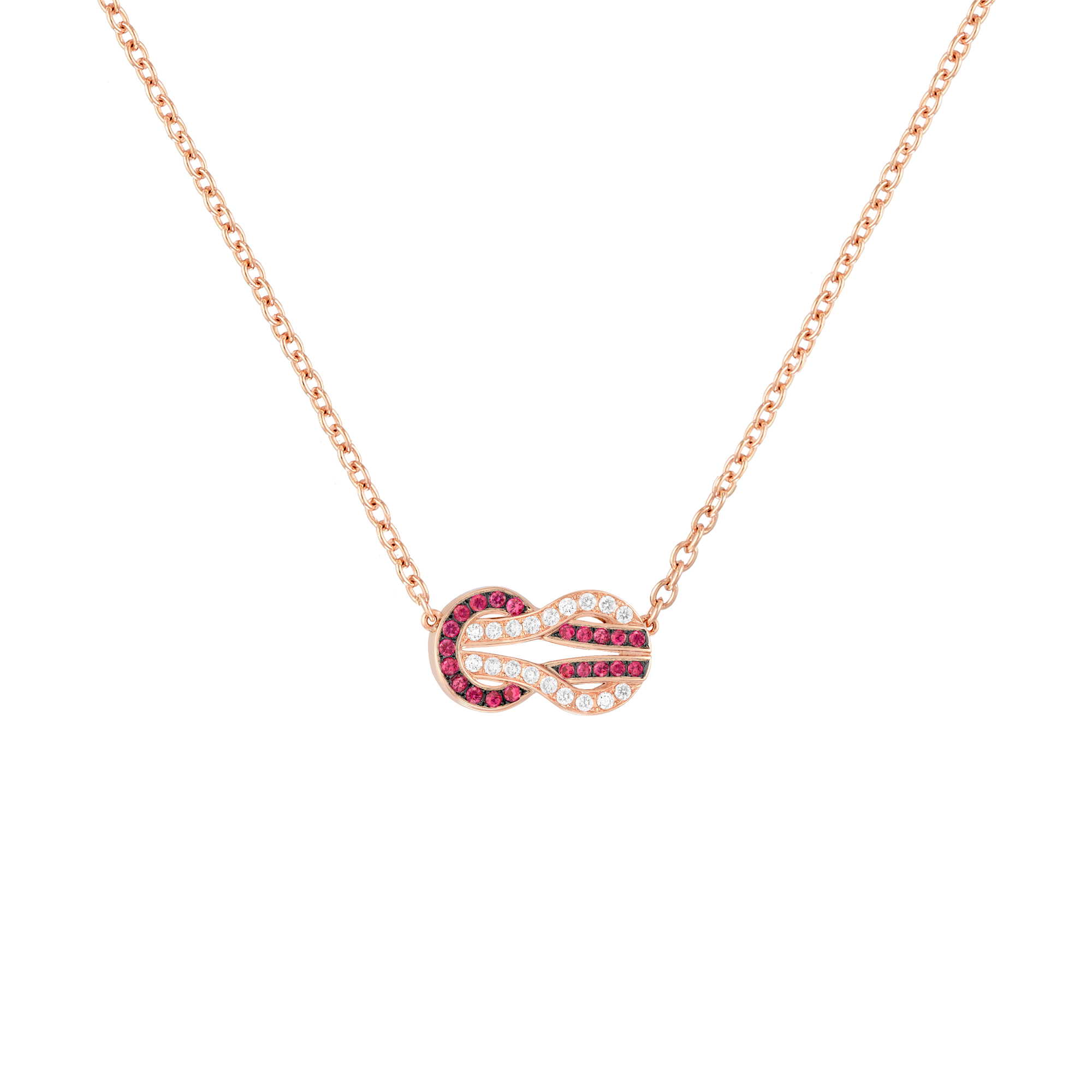 Fred Chance Infinie necklace medium model rose gold diamonds rubies ...