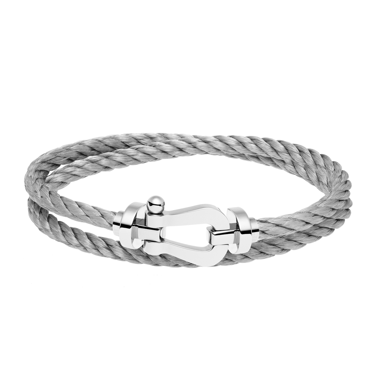 Bracelet FRED Force 10 en or blanc et câble double-tour acier | Lepage