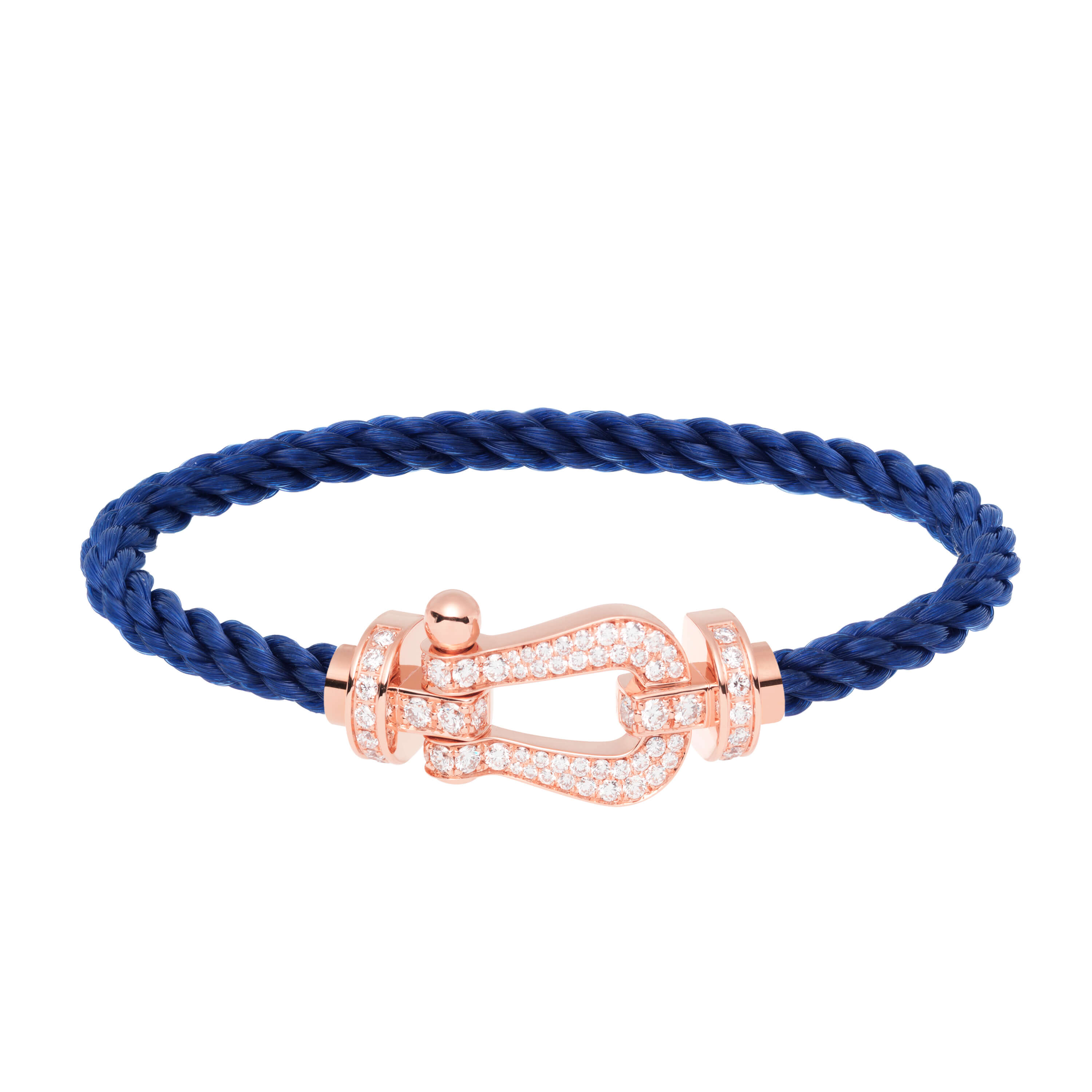 Bracelet Fred Force 10 grand modèle en or rose, pavage diamants et câble bleu indigo - Lepage
