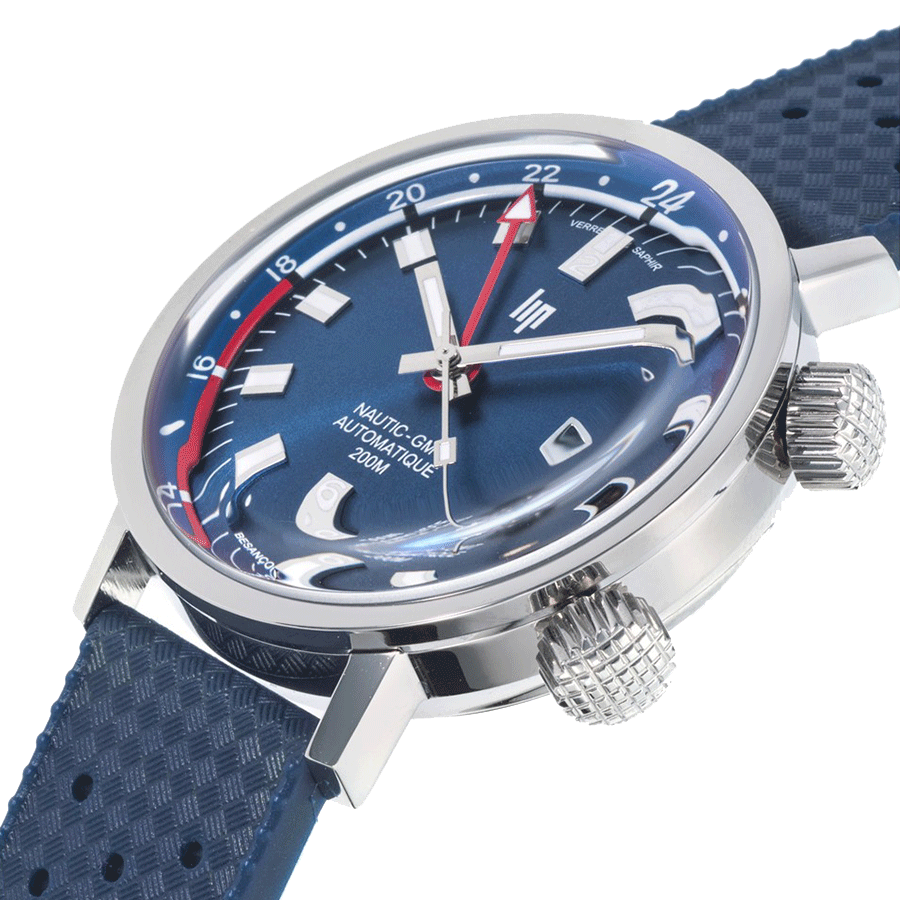 Lip Grande Nautic Ski GMT automatic watch blue dial blue perforated ...