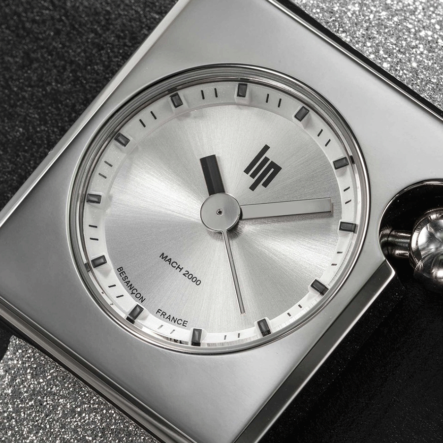Lip Mach 2000 mini square quartz leather watch silver 671176 - Lepage