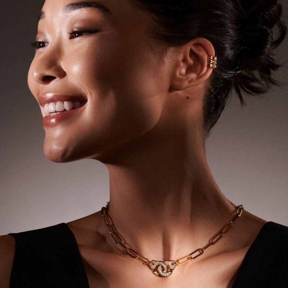 Menottes DINH VAN R15 necklace yellow gold diamond pavement| Lepage