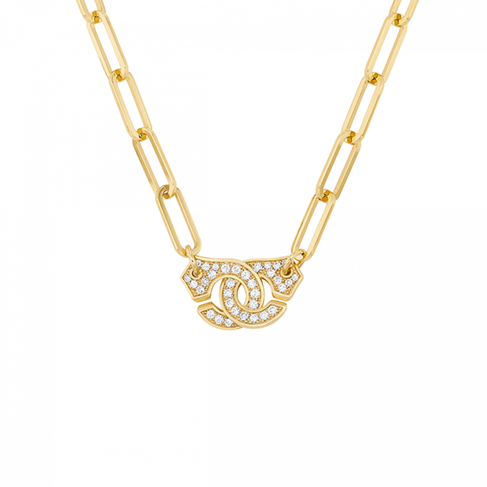 Menottes DINH VAN R15 necklace yellow gold diamond pavement| Lepage