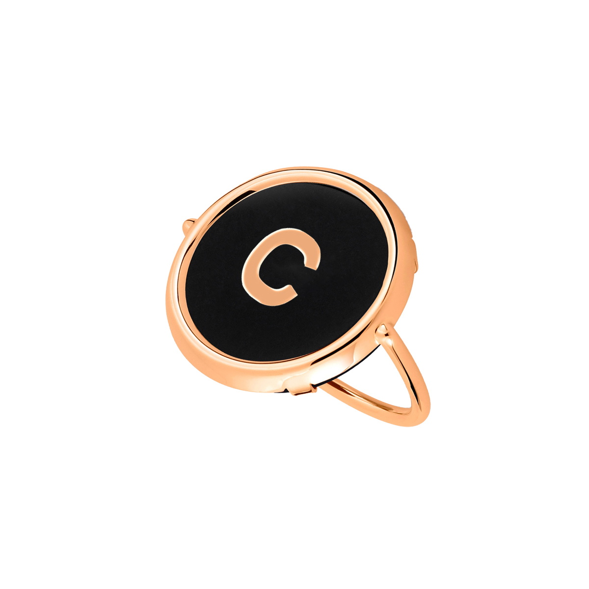 Bague Ginette NY Initial C Disc Ring en or rose et onyx - lepage