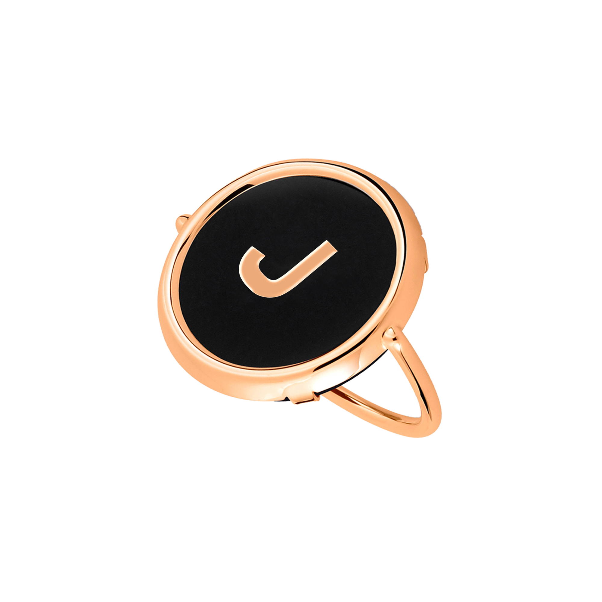 Bague Ginette NY Initial J Disc Ring en or rose et onyx - lepage