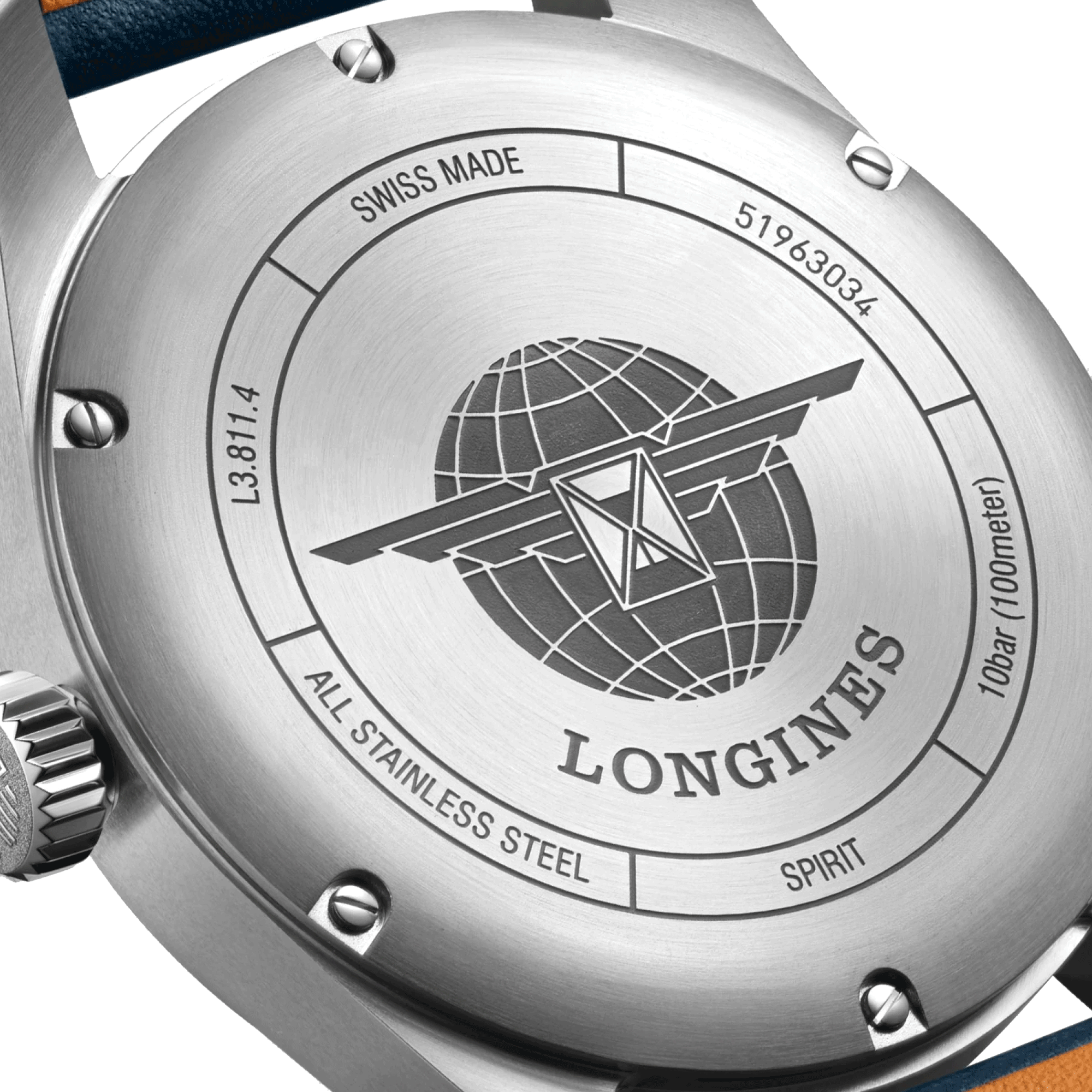 Longines Spirit car watch with blue leather strap blue dial 42 mm