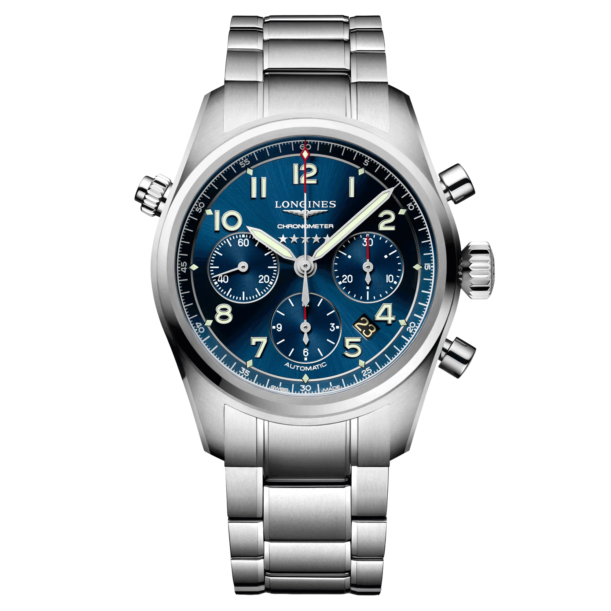 Longines Spirit auto chrono watch blue dial and 42mm steel bracelet