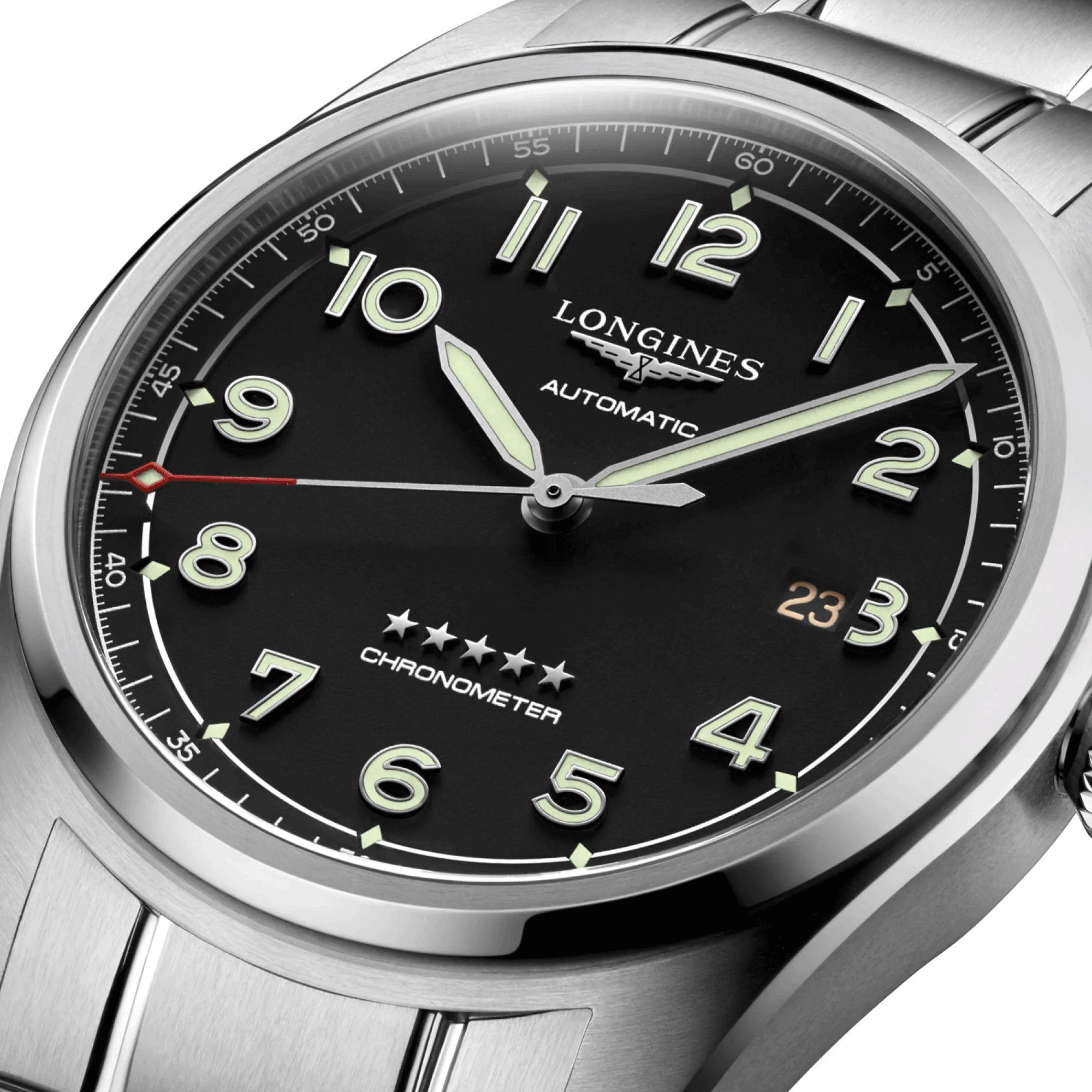 Montre Longines Spirit automatique cadran noir bracelet acier 42 mm
