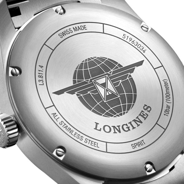 Montre Longines Spirit automatique cadran noir bracelet acier 42 mm