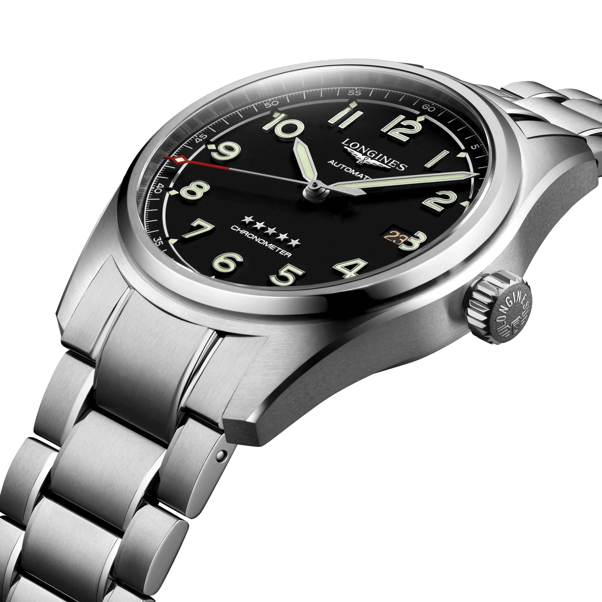 Montre Longines Spirit automatique cadran noir bracelet acier 42 mm