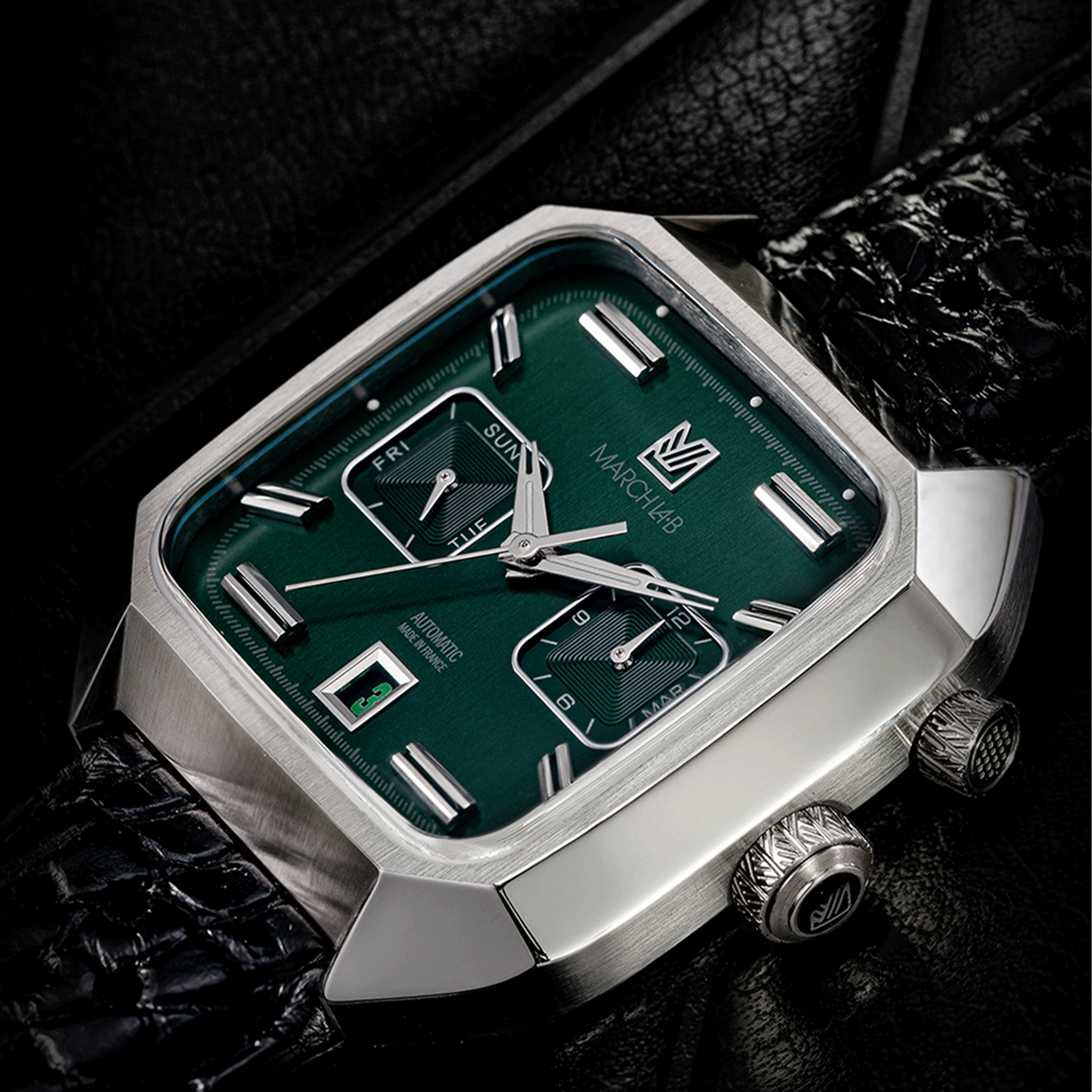 March LA.B AM2 Calendar Grall black perforated alligator - Lepage