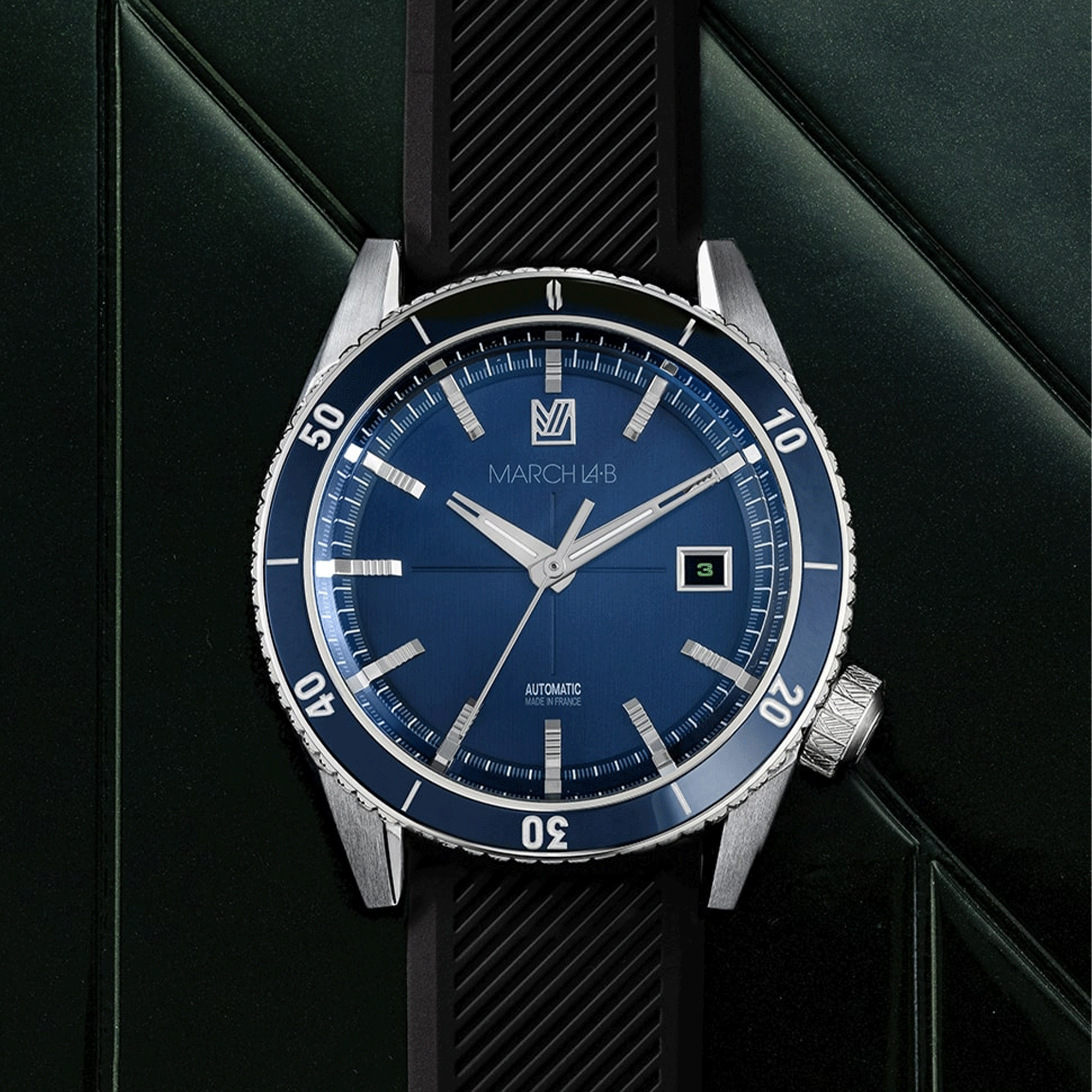 Montre March LA.B Bonzer Automatique Double Blue bracelet silicone - Lepage