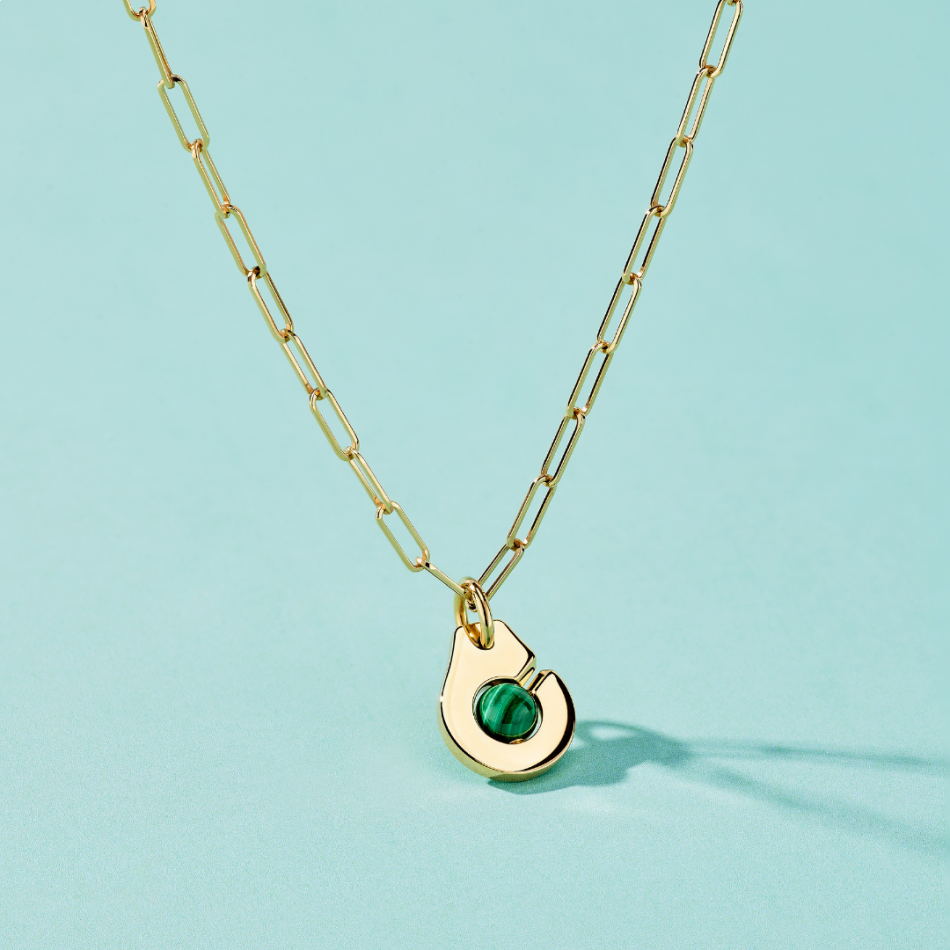 Collier Menottes dinh van R10 or jaune malachite 667621 | LEPAGE