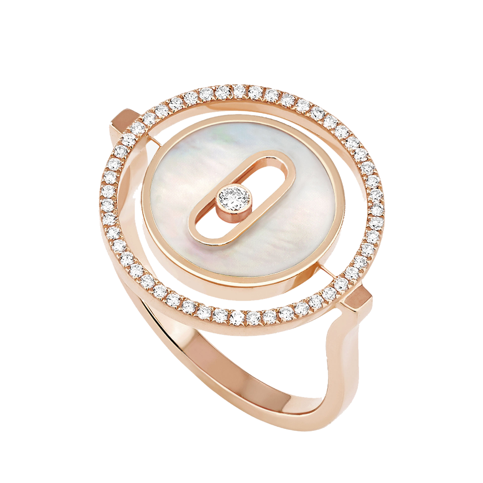 Bague Messika Lucky Move PM en or rose, nacre blanche et diamants - Lepage