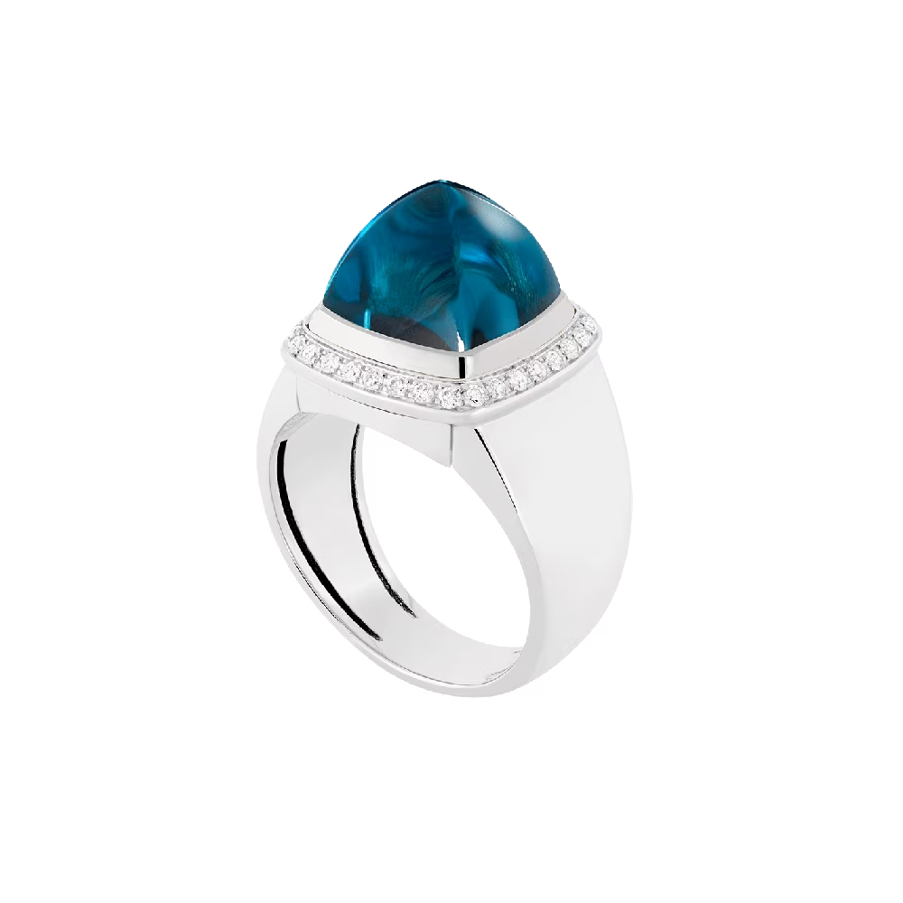 Bague FRED Pain de Sucre moyen modèle or blanc topaze bleue diamants ...
