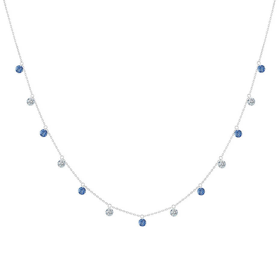 Collier La Brune et La Blonde Rivière Confetti or blanc saphirs bleus ...