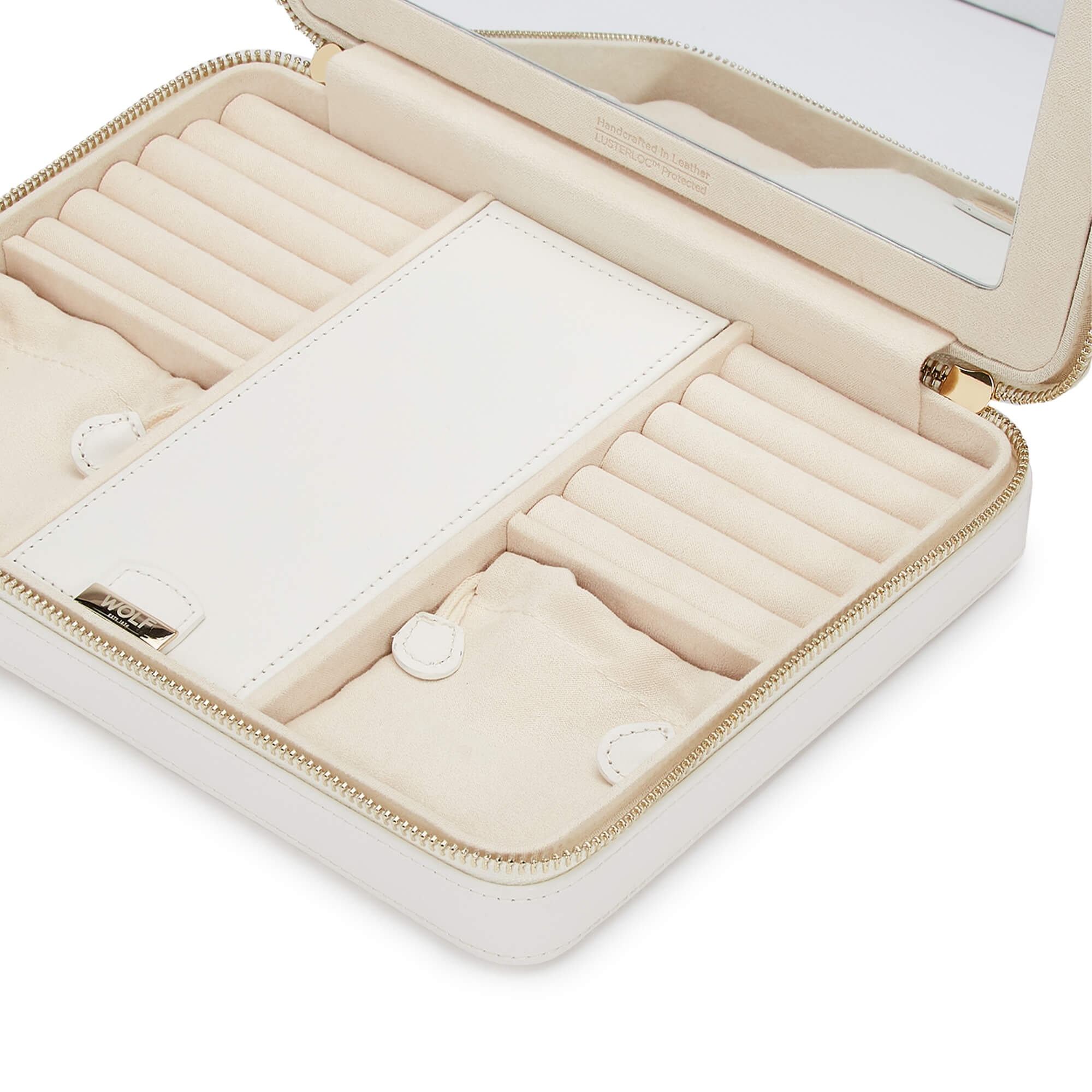 Wolf Maria large zip jewelry case in white leather | LEPAGE
