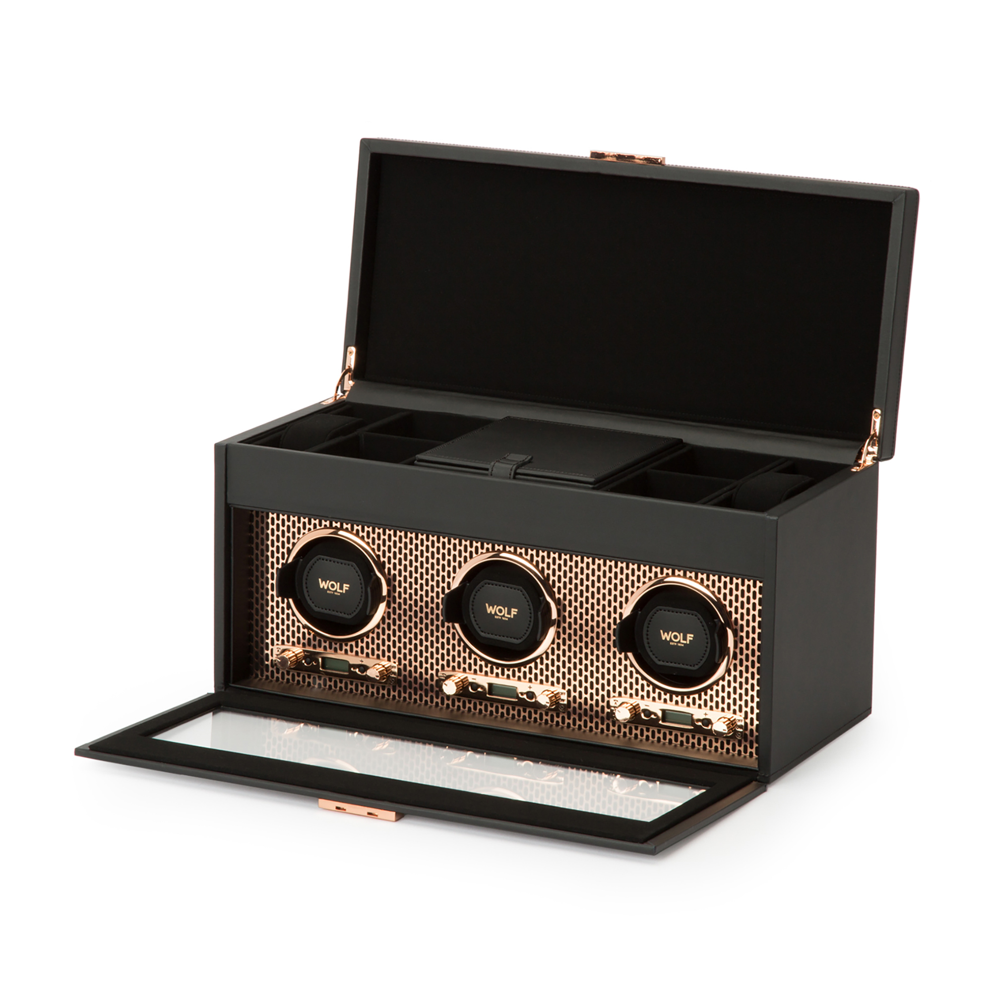 Axis Copper Triple Watches Winder with storage | Wolf 1834 - Lepage