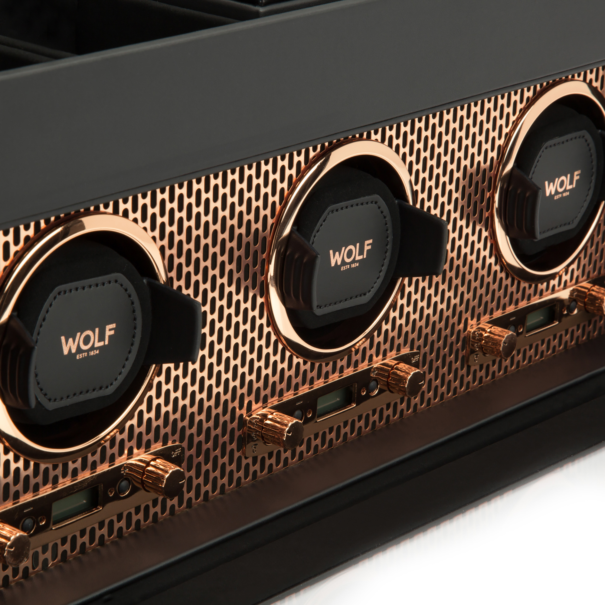 Axis Copper Triple Watches Winder with storage | Wolf 1834 - Lepage