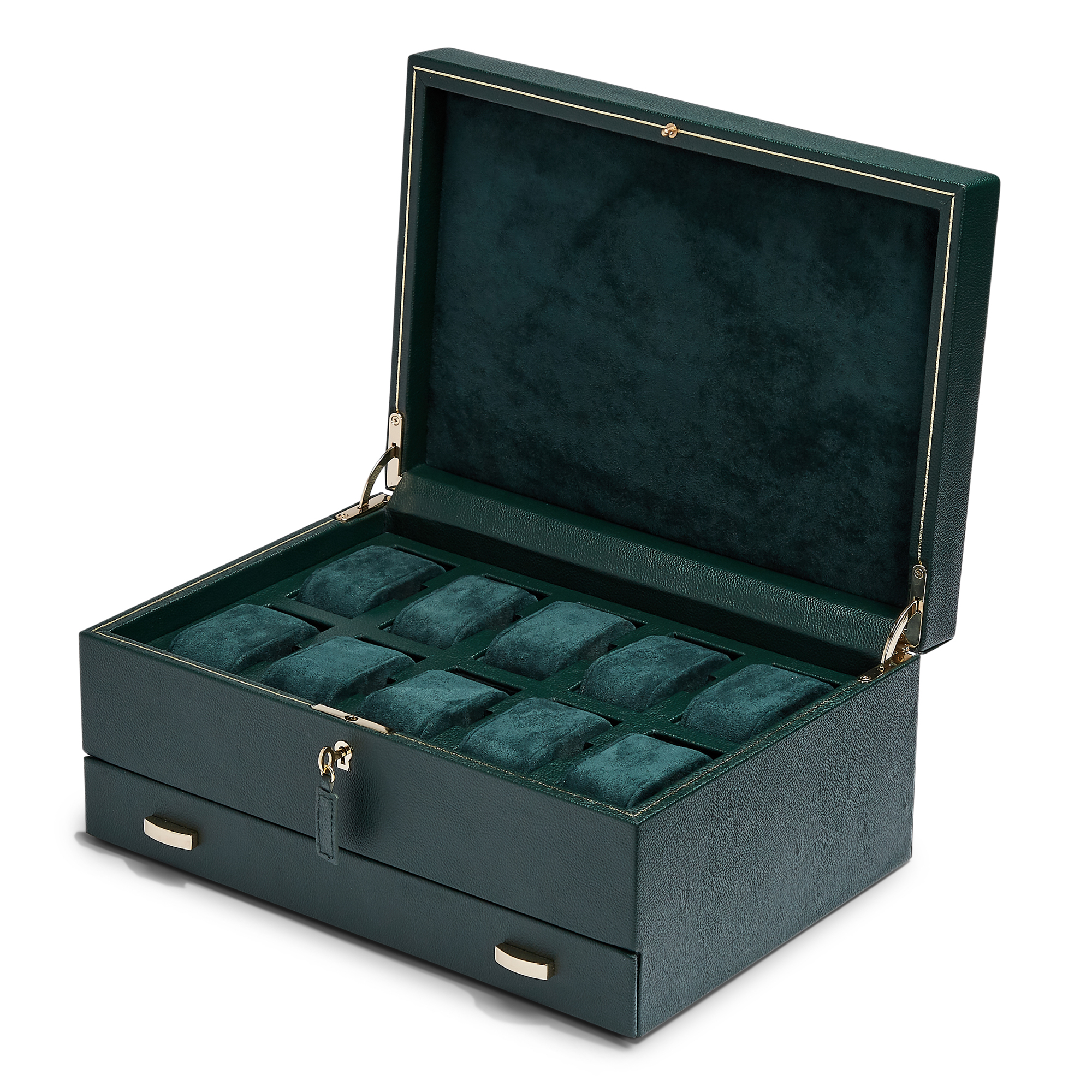 British Racing Green Watch Box 10 watches with storage - Wolf 1834 | Lepage