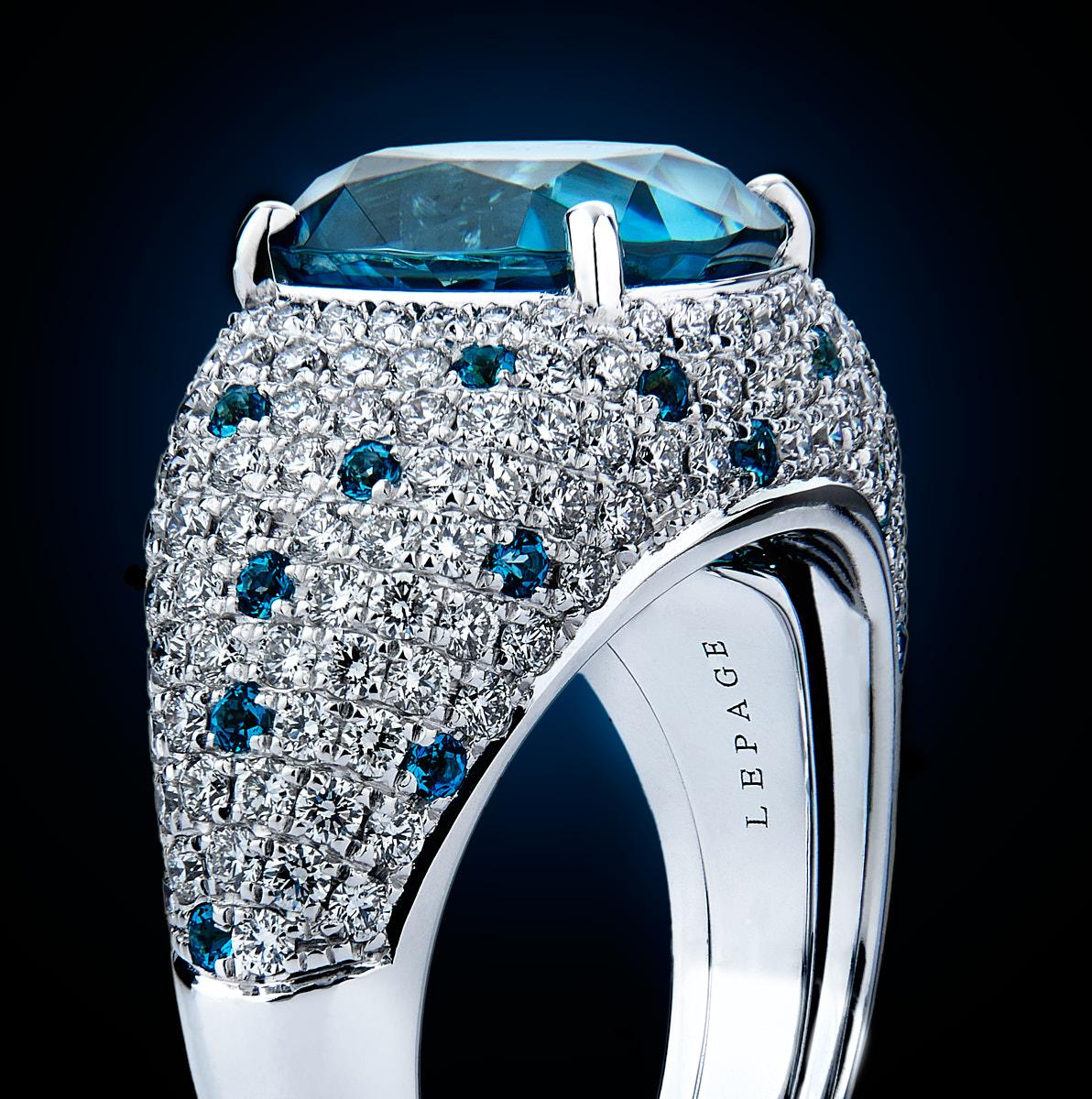 Farah ring in white gold, zircon, diamonds and topaz | LEPAGE CREATION