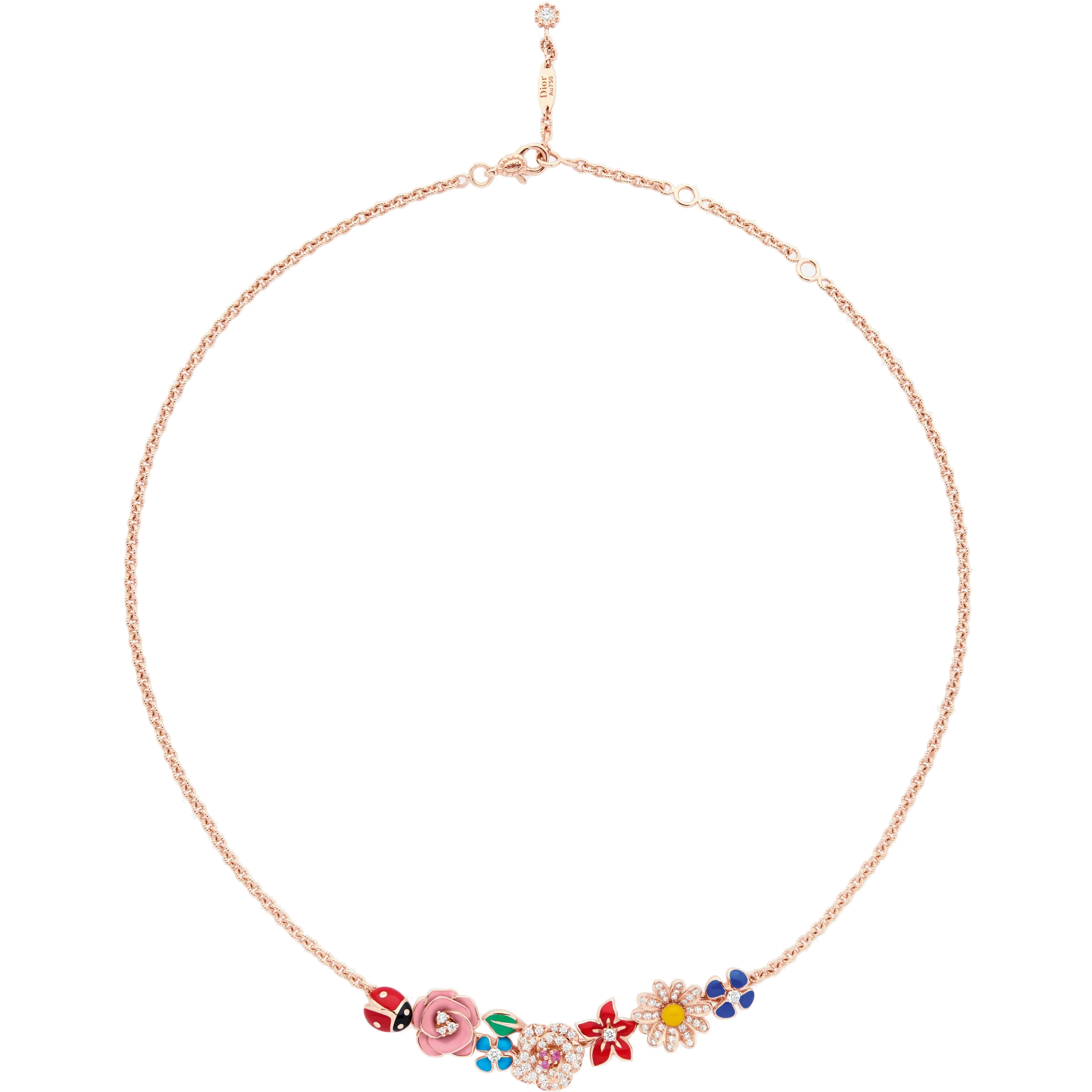 Collier Dior Diorette en or rose, diamants, saphir rose et laque ...