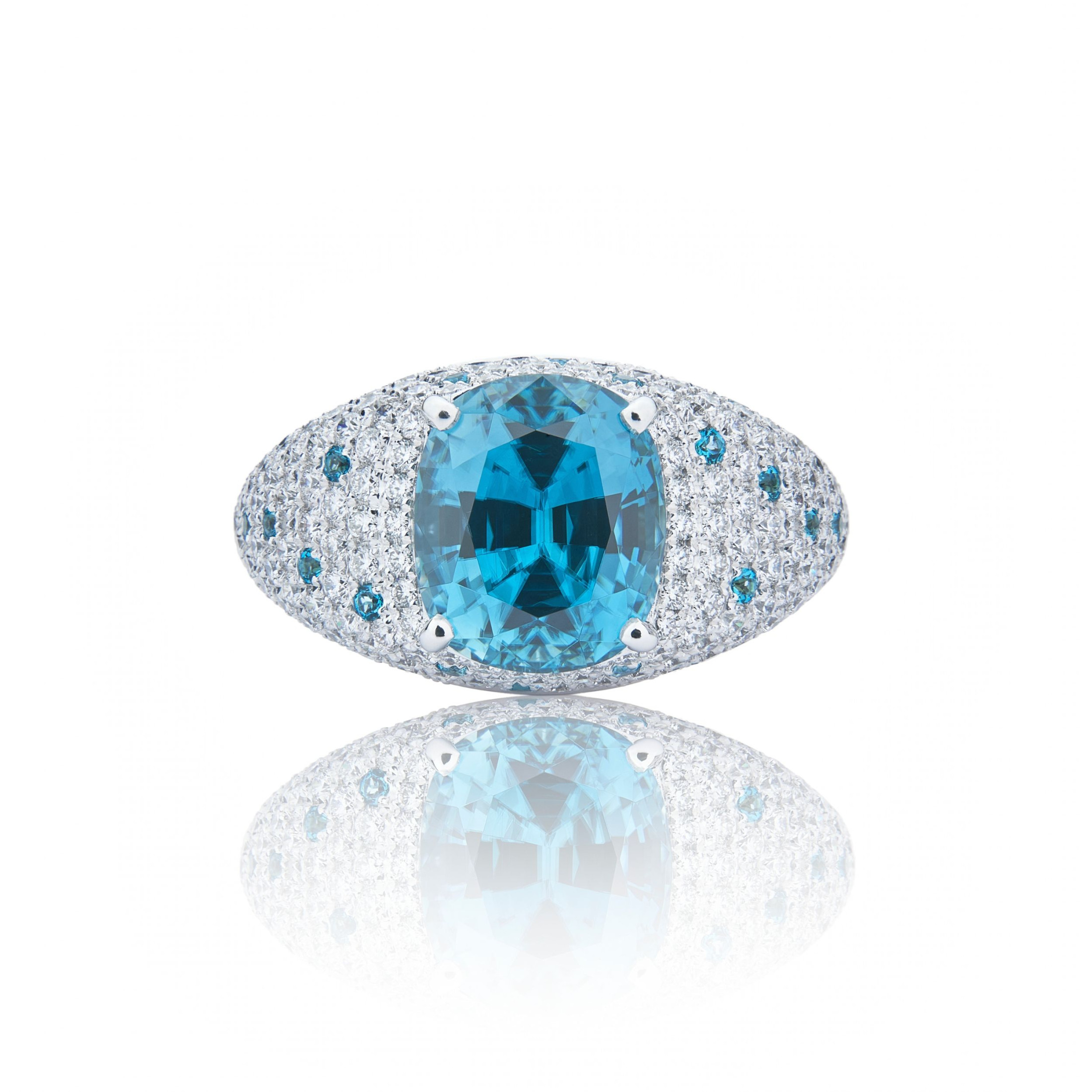 Farah ring in white gold, zircon, diamonds and topaz | LEPAGE CREATION