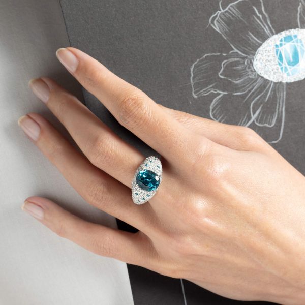 Farah ring in white gold, zircon, diamonds and topaz | LEPAGE CREATION