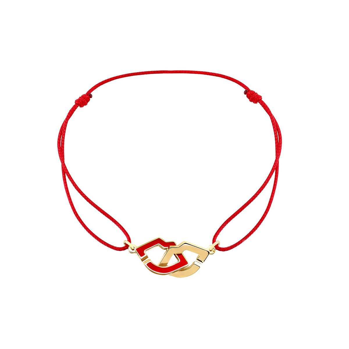 Bracelet sur cordon Two Lips dinh van en or jaune et laque rouge