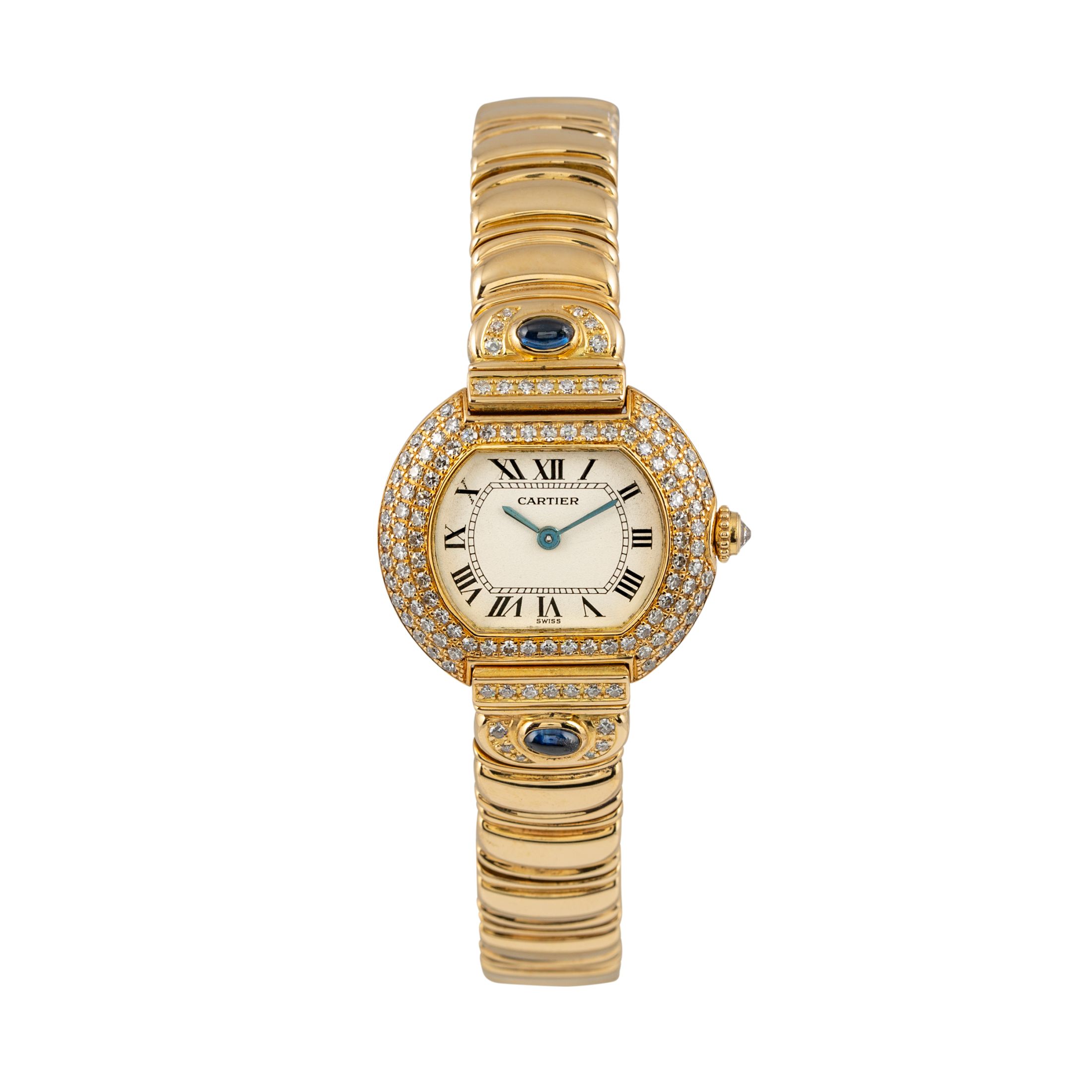 Vintage Cartier Ellipse Yellow gold set diamonds 26 mm - Lepage