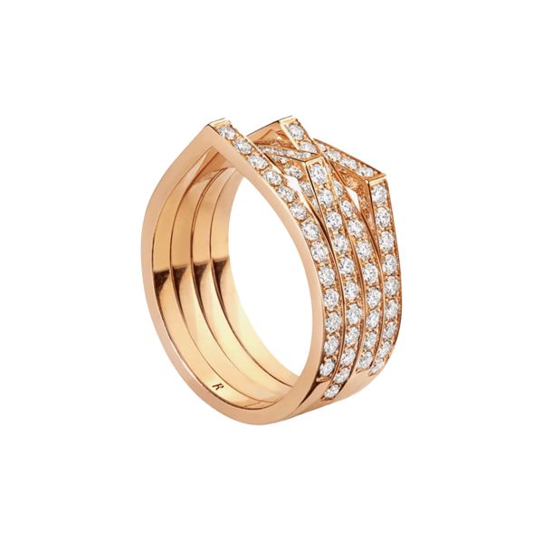 Repossi Antifer Ring 4 Rows Paved in Rose Gold and diamonds | Lepage